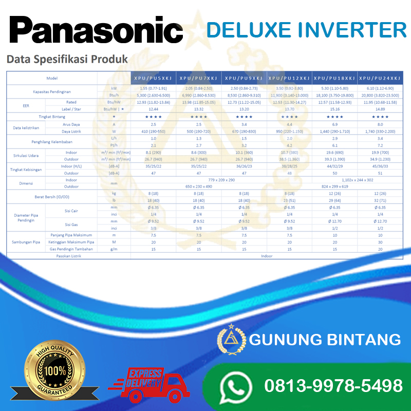 AC SPLIT PANASONIC DELUXE INVERTER 2 PK - CS-XPU18XKJ - Gunung Bintang Semesta